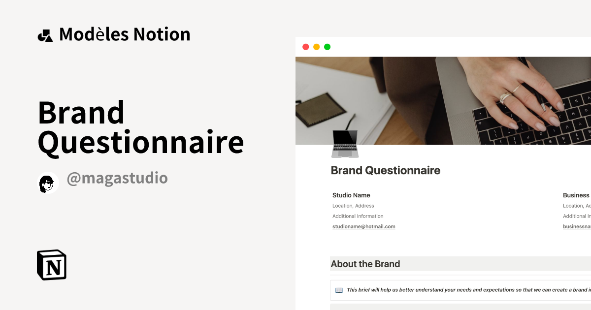 Brand Questionnaire | Modèle créé par Leis | Marketplace Notion