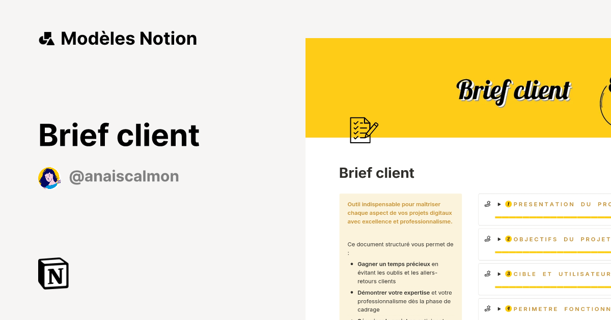 Modèle Brief client | Marketplace Notion