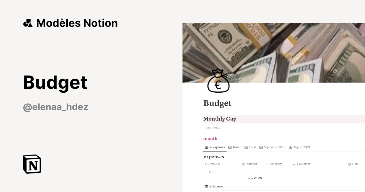 Budget | Modèle créé par Elena | Marketplace Notion