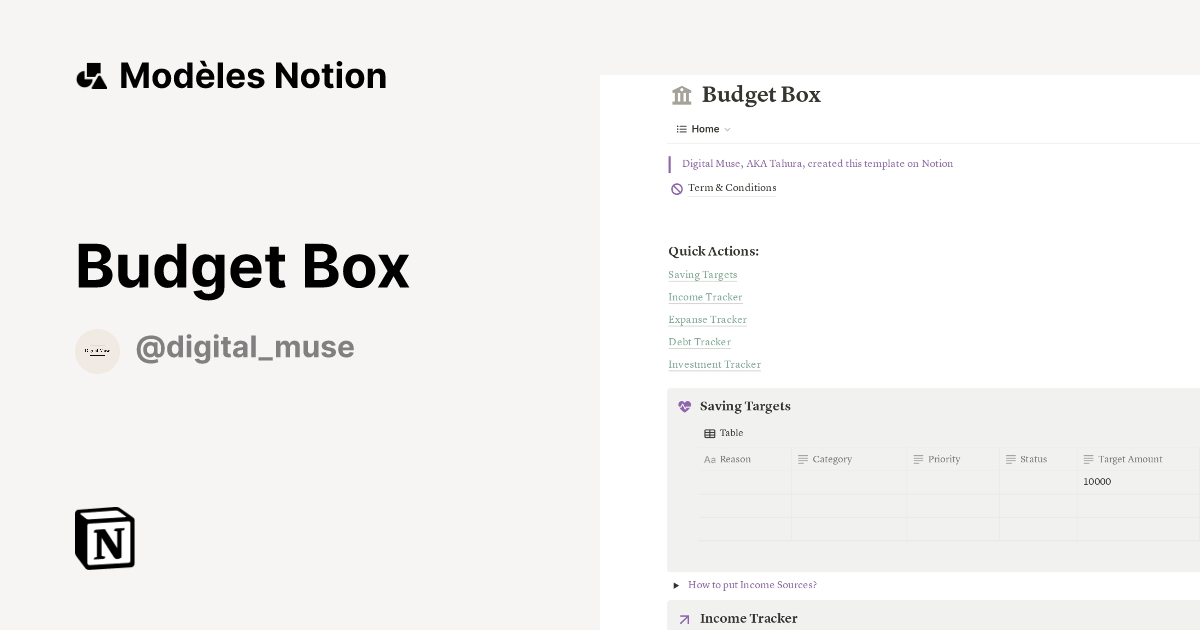 Modèle Budget Box | Marketplace Notion