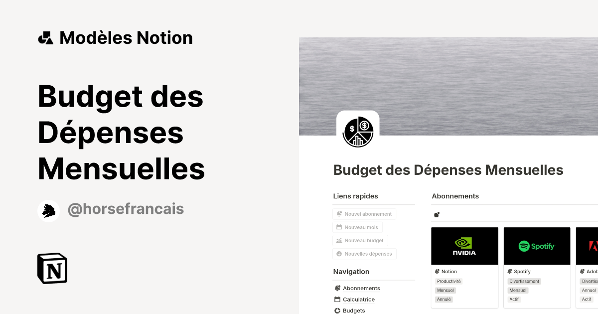 Budget des Dépenses Mensuelles | Modèle créé par Horse | Marketplace Notion