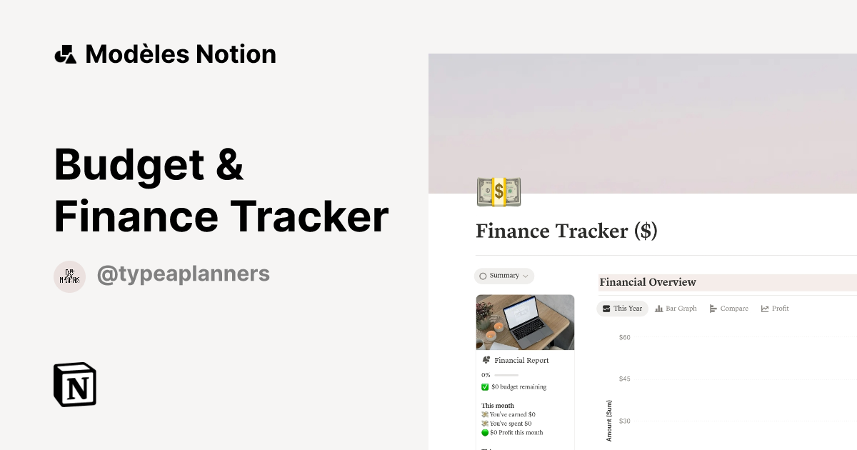 Budget & Finance Tracker | Modèle créé par Type A Planners | Marketplace Notion