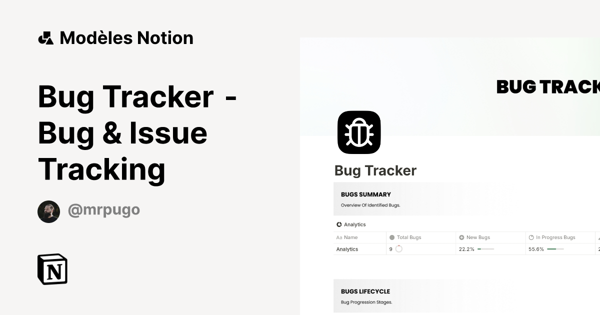 Modèle Bug Tracker - Bug & Issue Tracking | Marketplace Notion