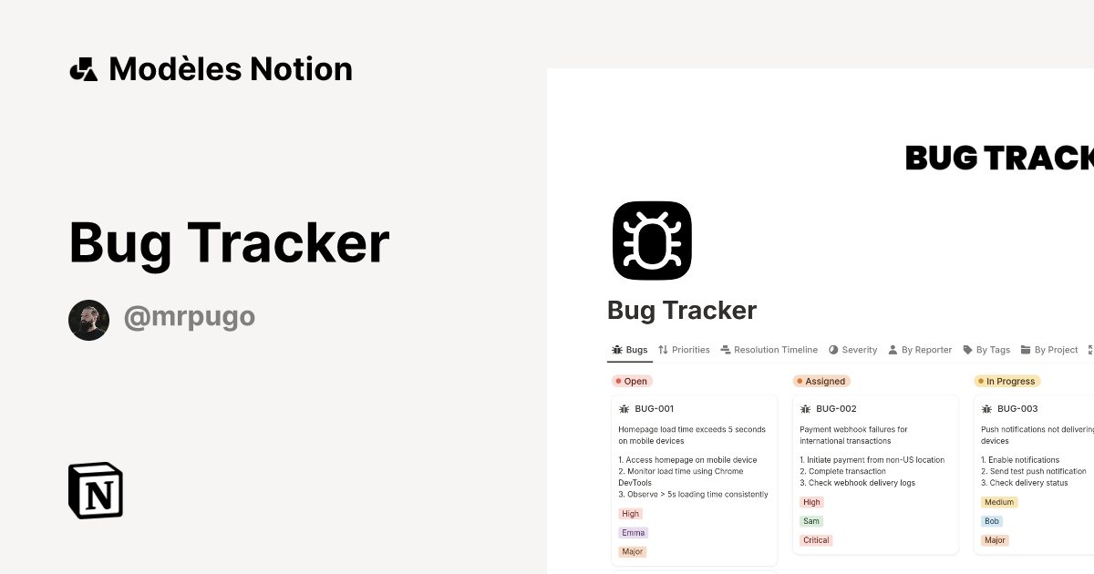 Modèle Bug Tracker | Marketplace Notion