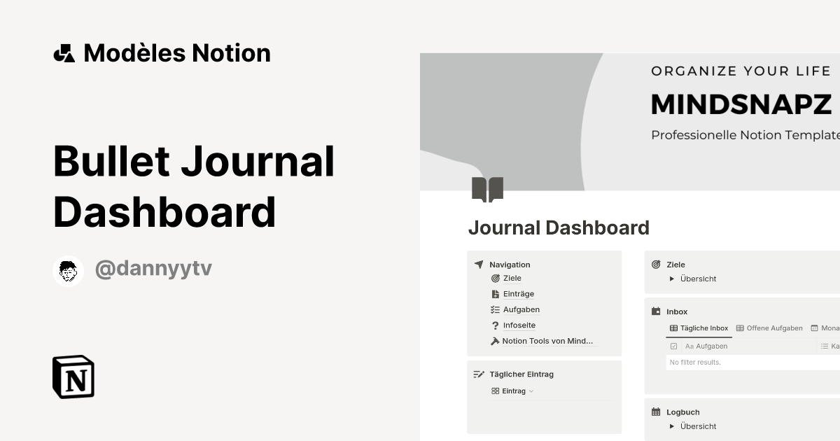 Bullet Journal Dashboard | Modèle créé par DannyyTv von MindSnapz.de ...