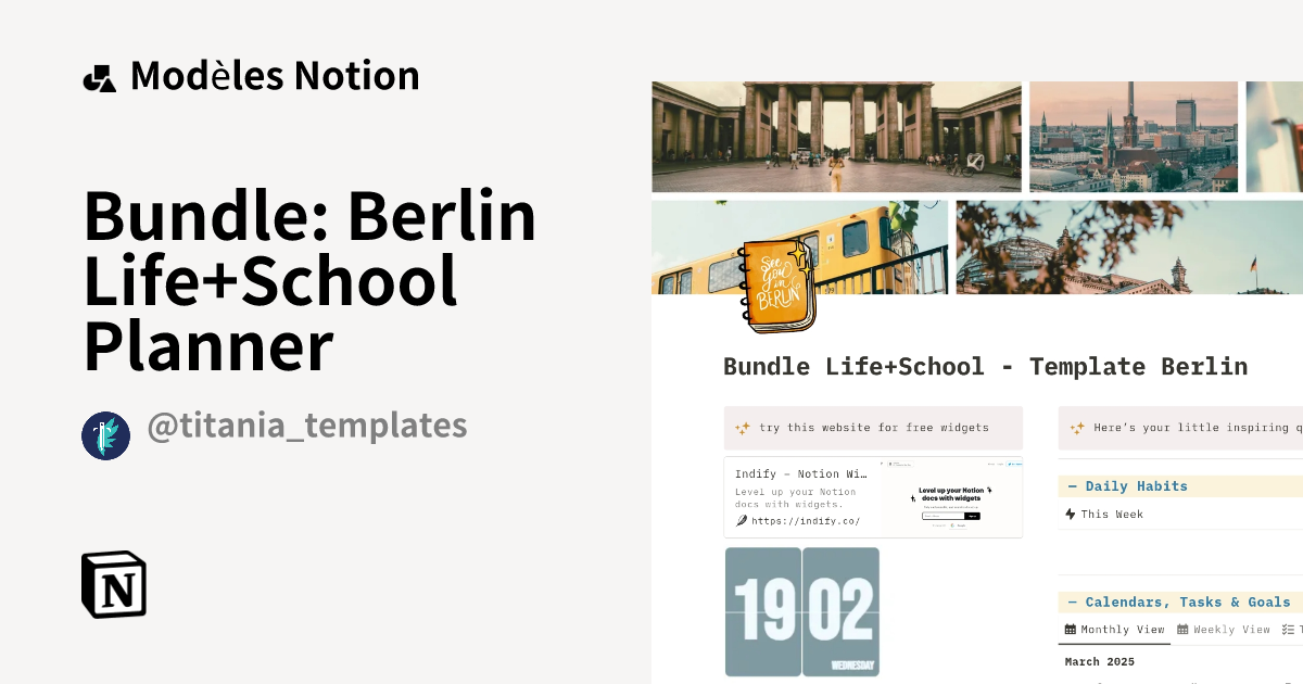 Modèle Bundle: Berlin Life+School Planner | Marketplace Notion