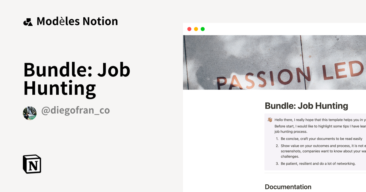 Bundle: Job Hunting | Modèle créé par Diegofran.co | Marketplace Notion