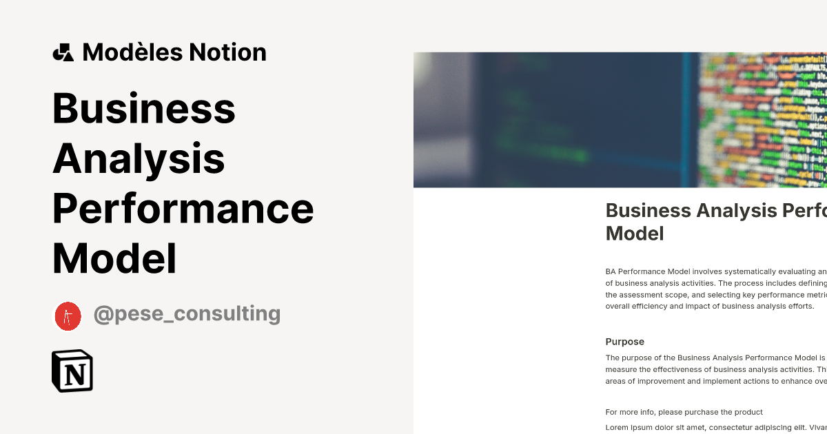 Modèle Business Analysis Performance Model | Marketplace Notion