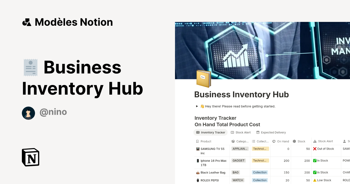 Modèle 🧾 Business Inventory Hub | Marketplace Notion