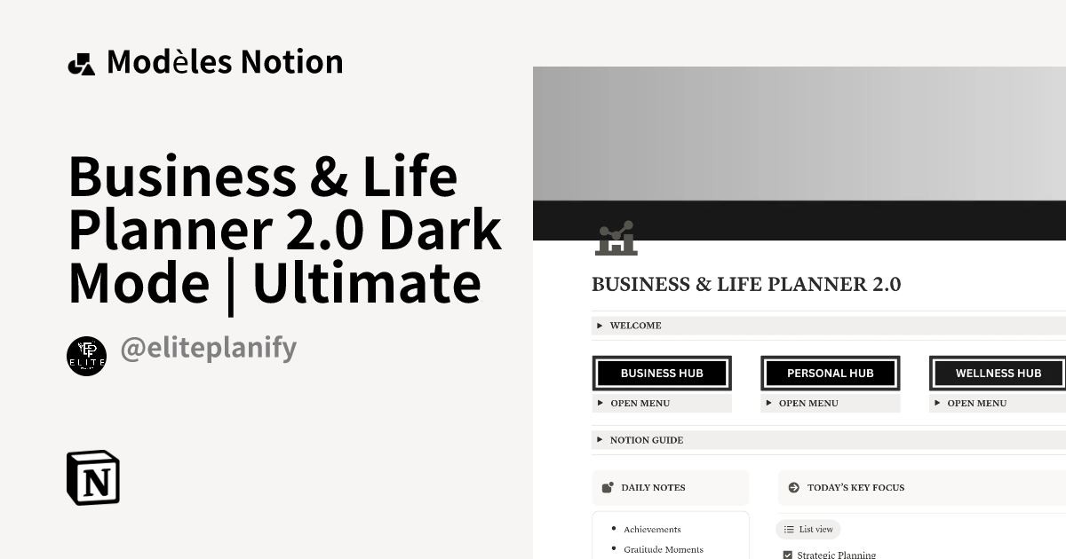 Business & Life Planner 2.0 Dark Mode | Ultimate | Modèle créé par Elite Planify | Marketplace ...