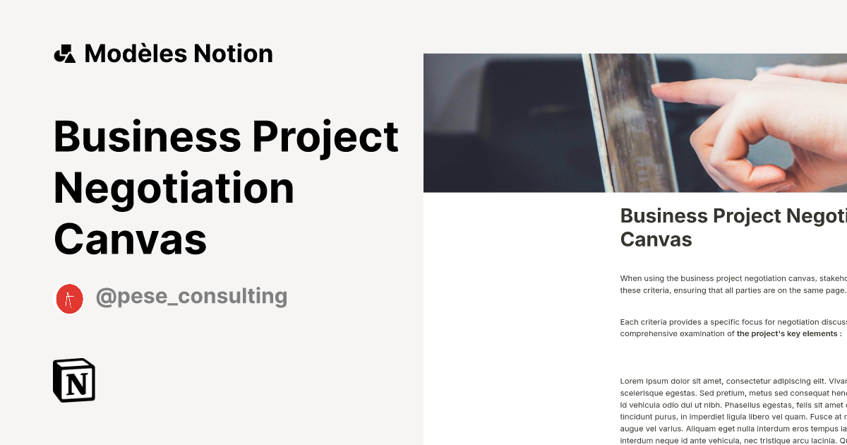 Modèle Business Project Negotiation Canvas | Marketplace Notion