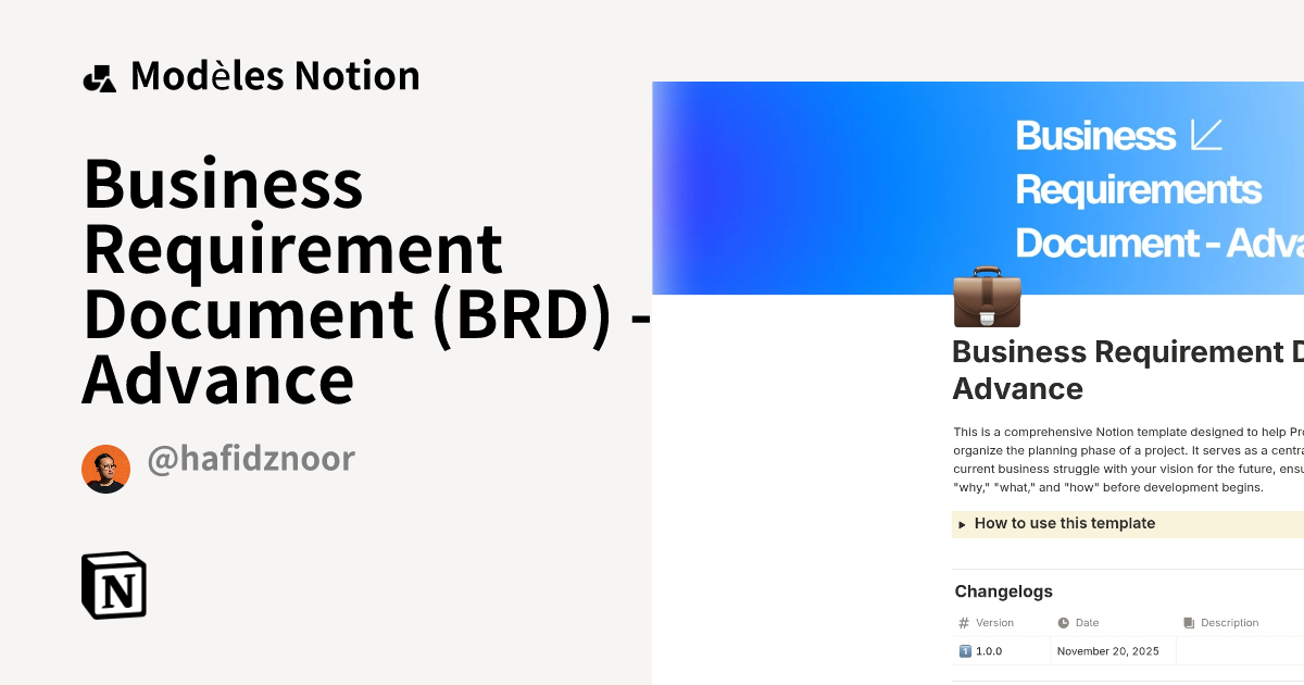 Modèle Business Requirement Document (BRD) - Advance | Marketplace Notion