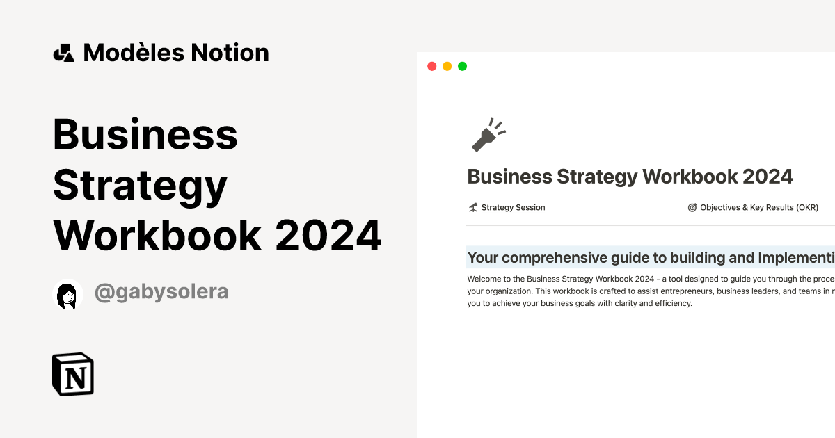 Modèle Business Strategy Workbook 2024 | Marketplace Notion