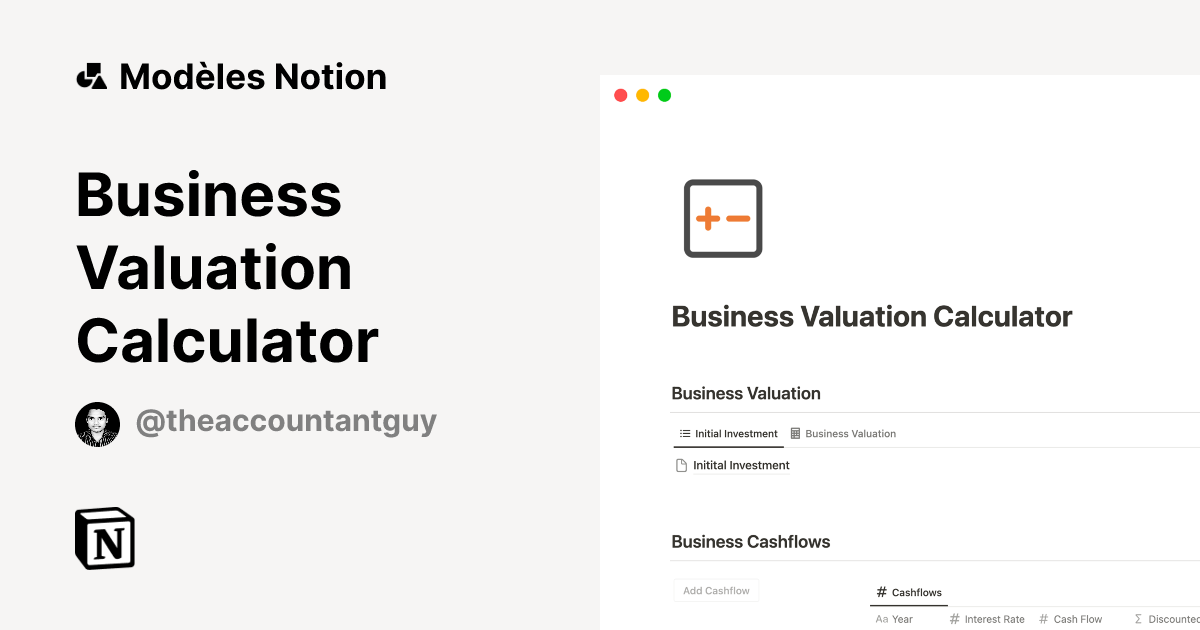Modèle Business Valuation Calculator | Marketplace Notion