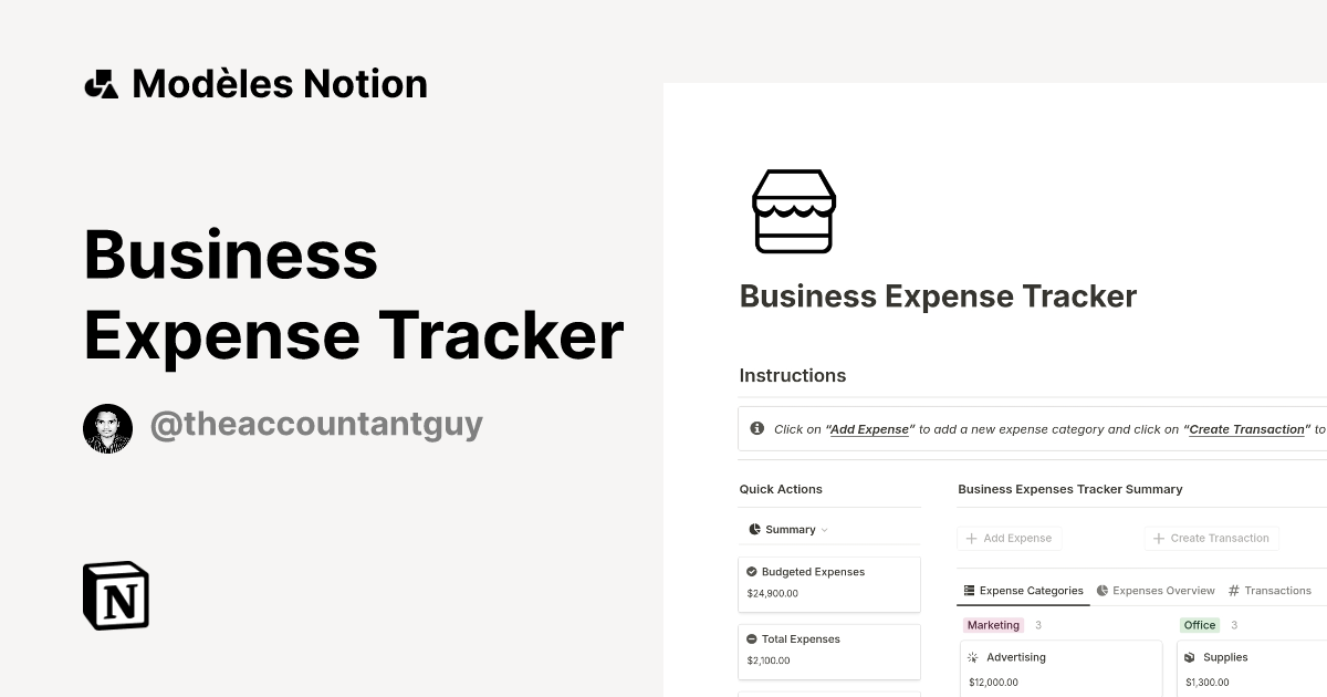 Modèle Business Expense Tracker | Marketplace Notion
