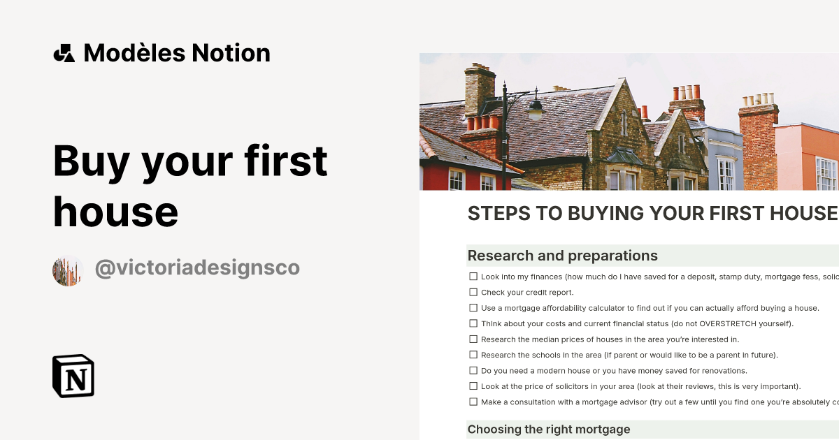Modèle Buy your first house | Marketplace Notion