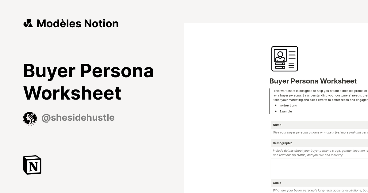 Modèle Buyer Persona Worksheet | Marketplace Notion