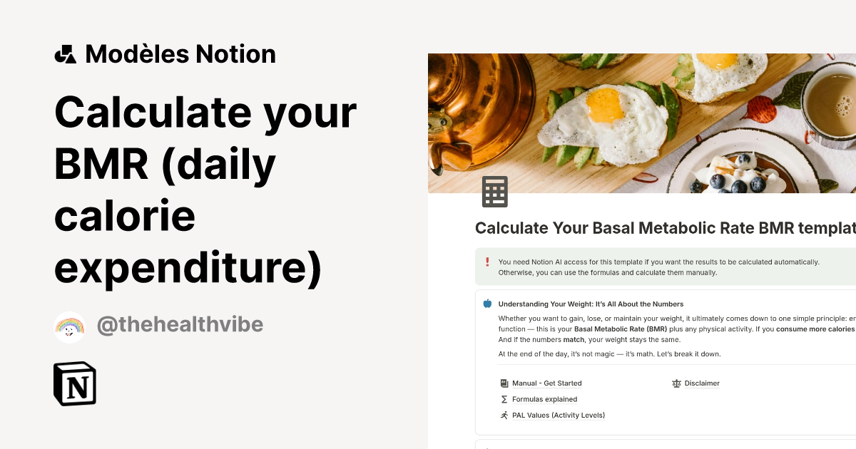 Modèle Calculate your BMR (daily calorie expenditure) | Marketplace Notion