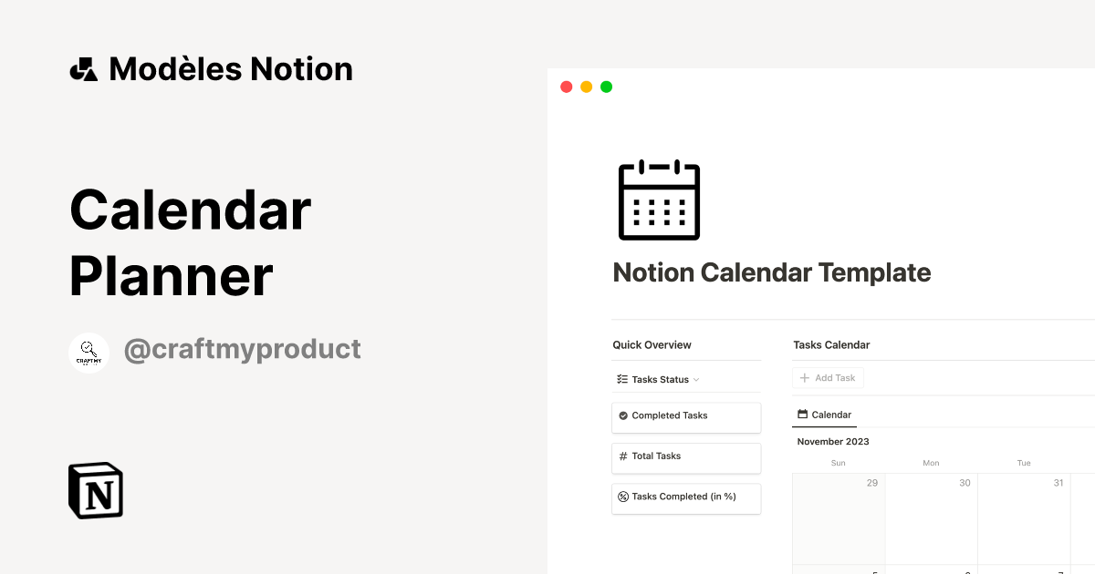 Modèle Calendar Planner | Marketplace Notion