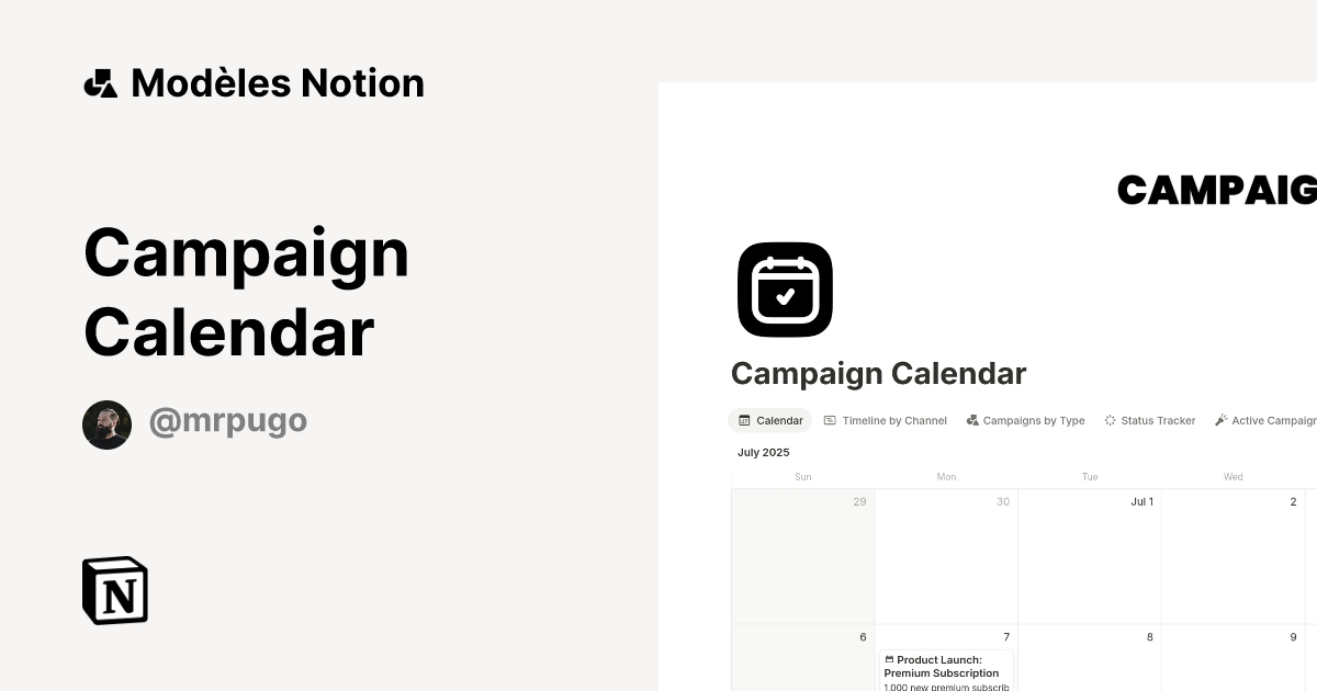 Modèle Campaign Calendar | Marketplace Notion