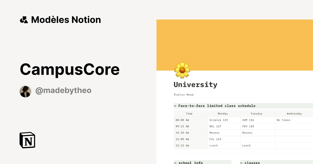 CampusCore | Modèle créé par Theo | Marketplace Notion