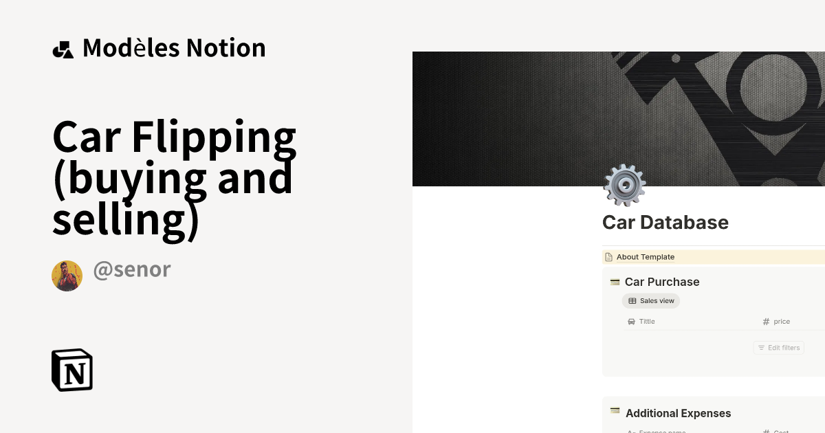 Modèle Car Flipping (buying and selling) | Marketplace Notion
