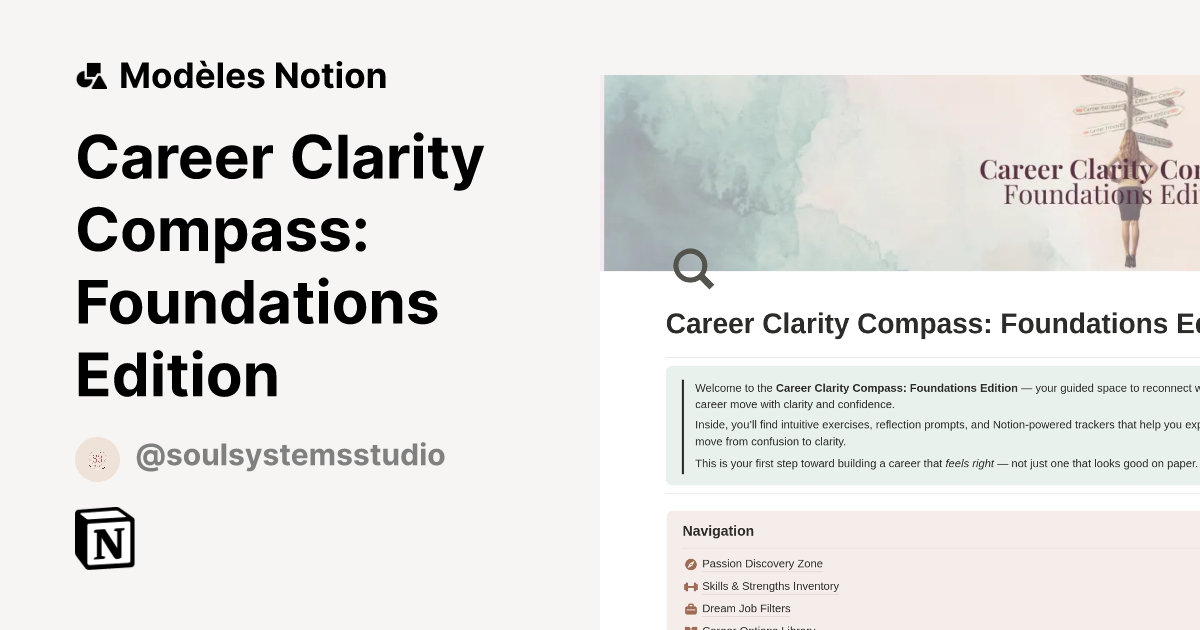 Modèle Career Clarity Compass: Foundations Edition | Marketplace Notion