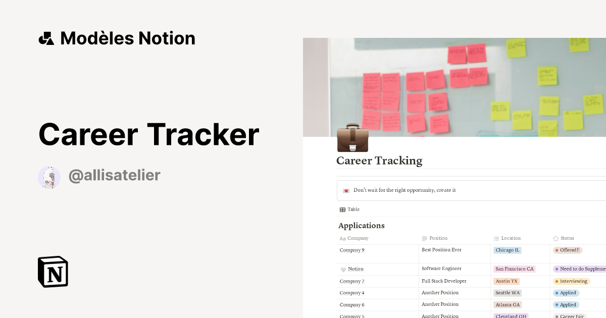 Modèle Career Tracker | Marketplace Notion