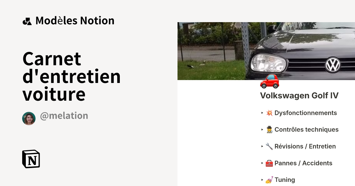Carnet d'entretien voiture | Modèle créé par Mélanie Petit ...