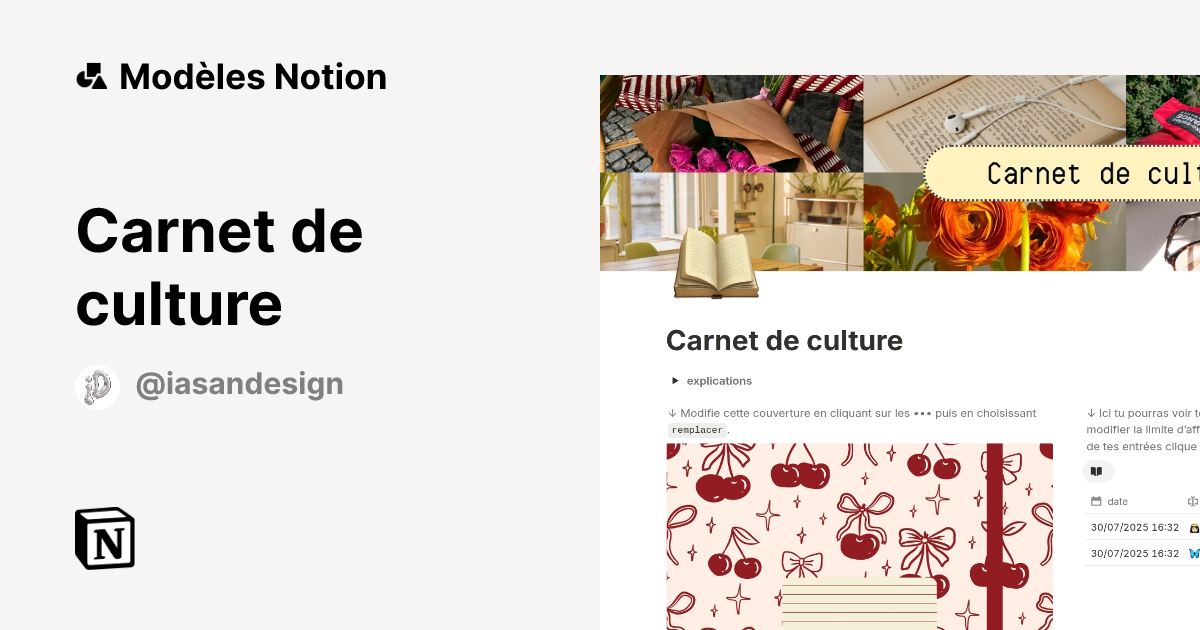 Modèle Carnet de culture | Marketplace Notion