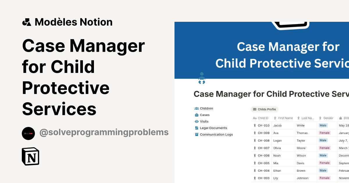 Modèle Case Manager for Child Protective Services | Marketplace Notion