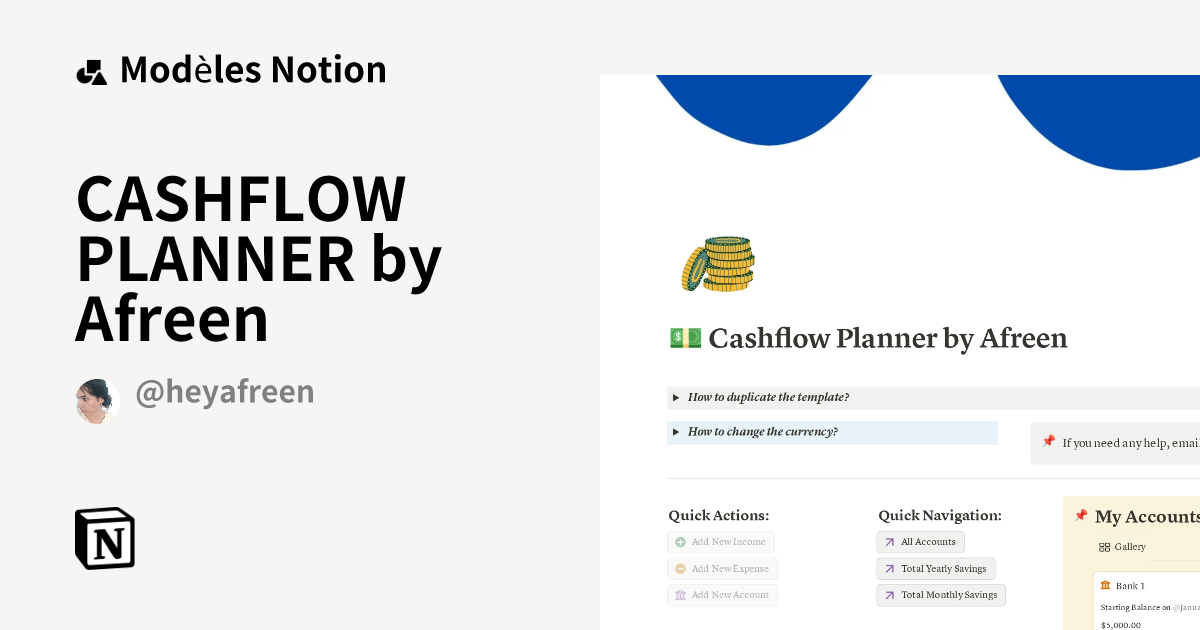 Modèle CASHFLOW PLANNER by Afreen | Marketplace Notion