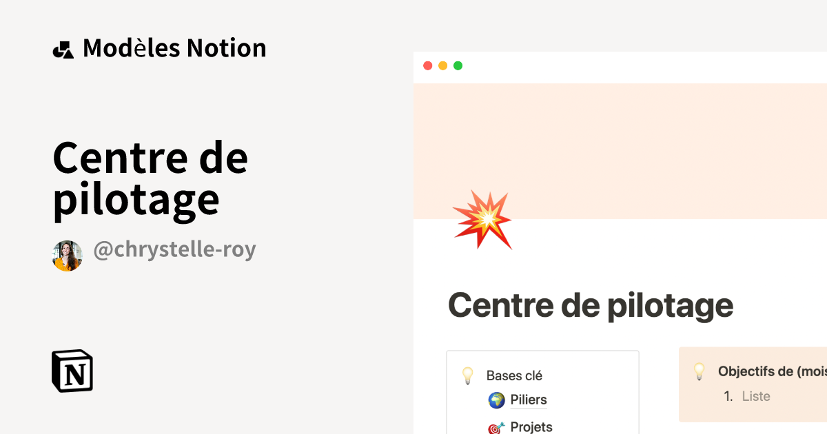 Modèle Centre de pilotage | Marketplace Notion