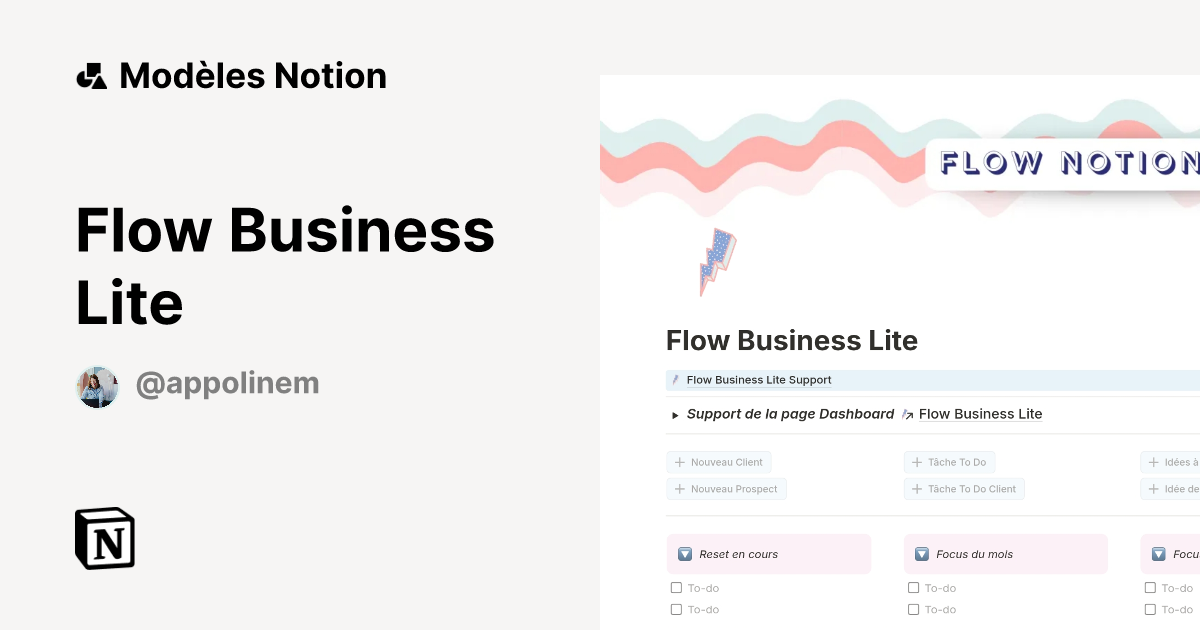 Flow Business Lite | Modèle créé par Appoline M. | Marketplace Notion