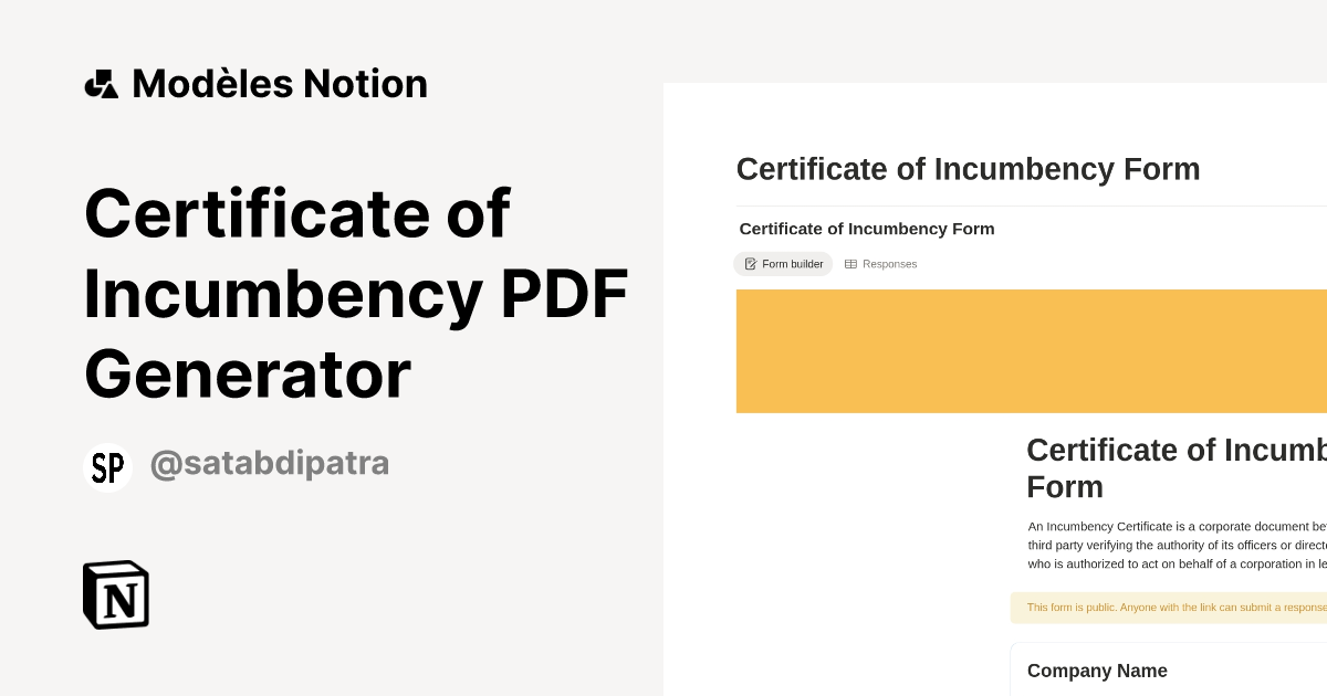 Certificate of Incumbency PDF Generator | Modèle créé par Satabdi Patra ...