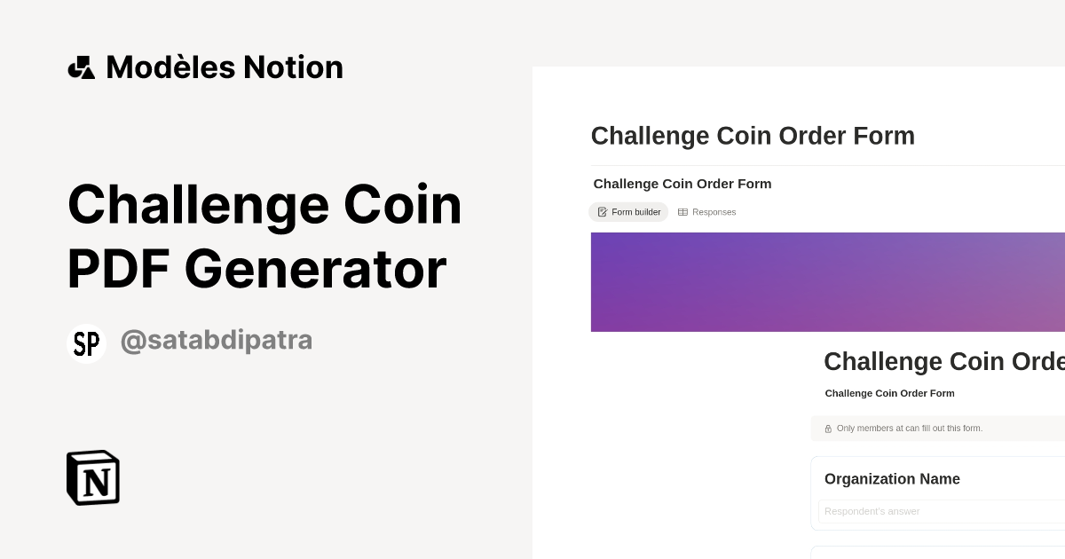 Modèle Challenge Coin PDF Generator | Marketplace Notion