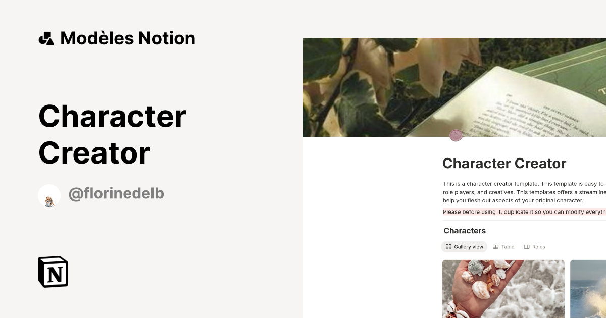 Modèle Character Creator | Marketplace Notion
