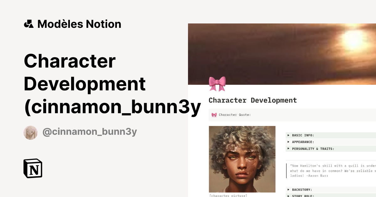 Modèle Character Development (cinnamon_bunn3y | Marketplace Notion