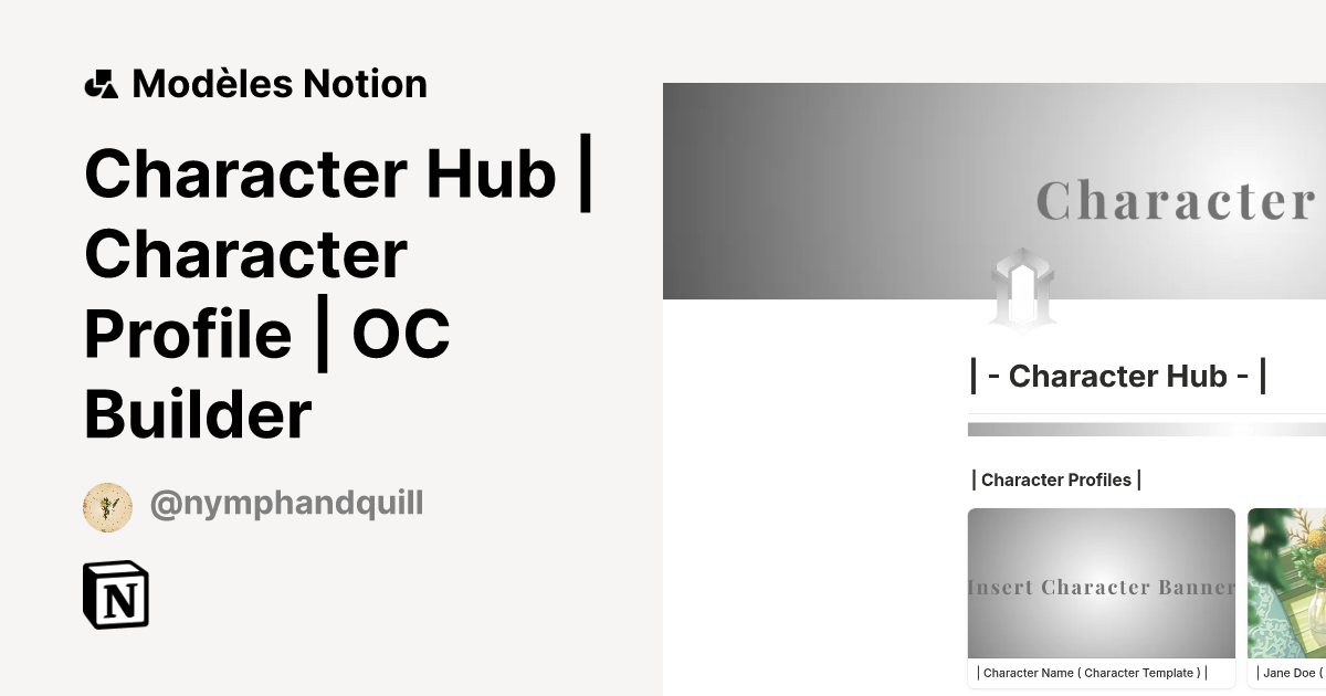 Modèle Character Hub | Character Profile | OC Builder | Marketplace Notion