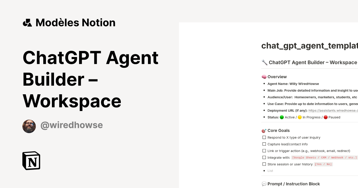ChatGPT Agent Builder – Workspace | Modèle créé par WiredHowse ...