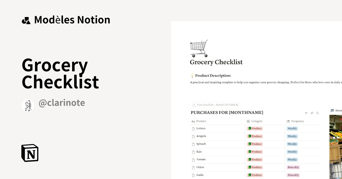Modèle Grocery Checklist | Marketplace Notion