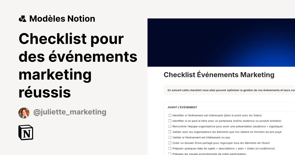 Modèle Checklist pour des événements marketing réussis | Marketplace Notion