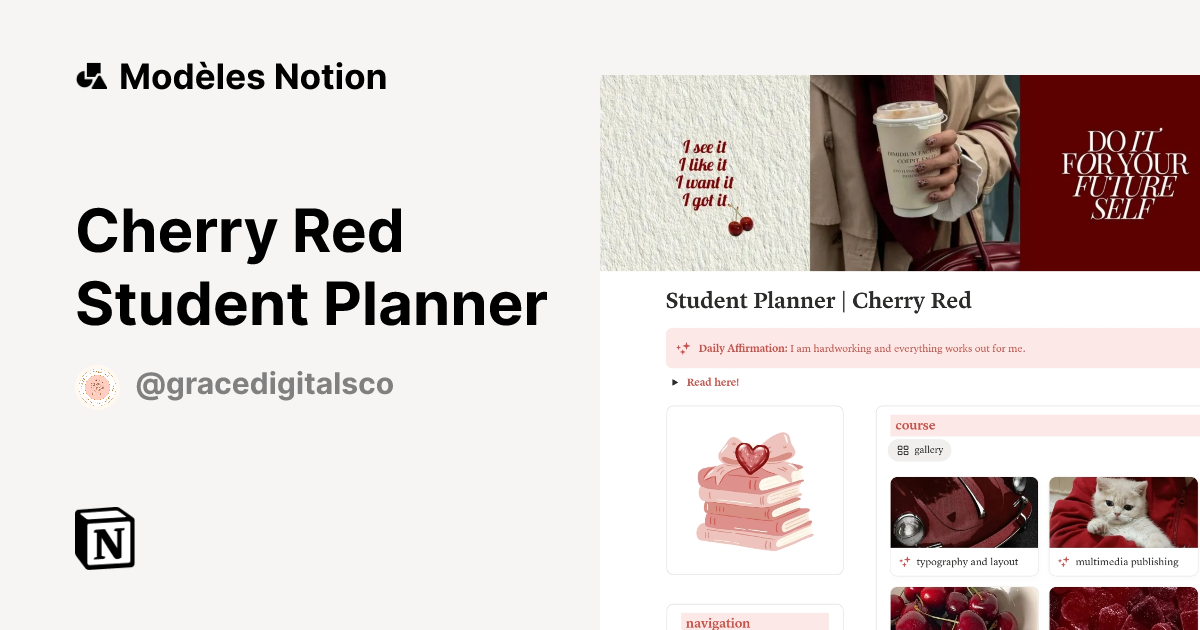 Cherry Red Student Planner | Modèle créé par Grace Digitals Co ...
