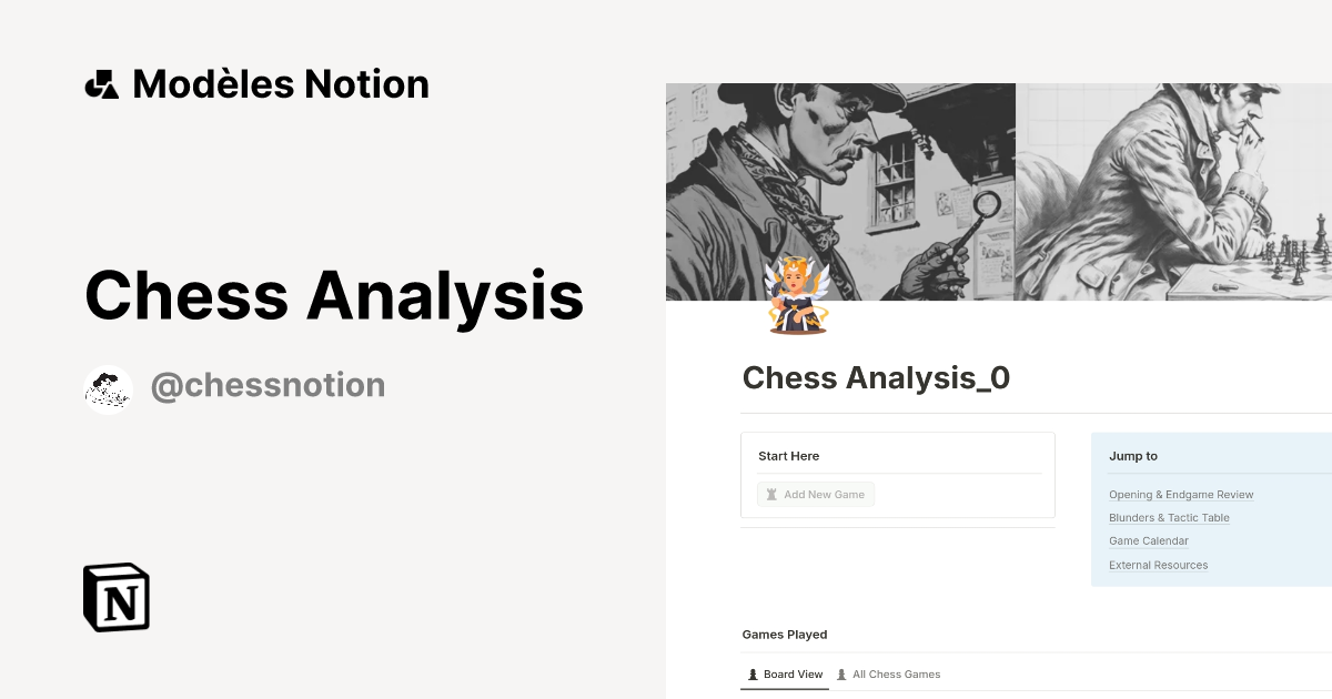 Chess Analysis | Modèle créé par Chess Notion | Marketplace Notion