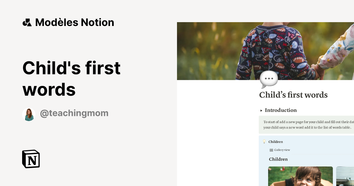 Child's first words | Modèle créé par Suzanne | Marketplace Notion