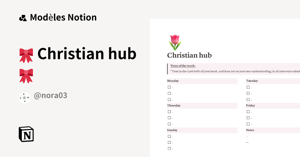 Modèle 🎀 Christian hub 🎀 | Marketplace Notion
