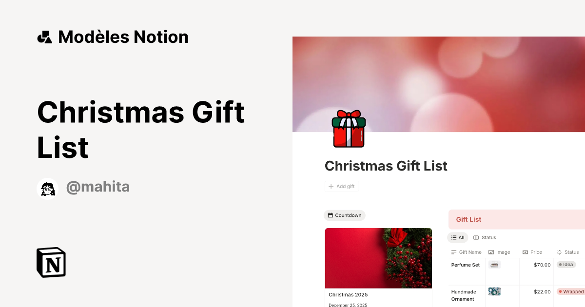 Modèle Christmas Gift List | Marketplace Notion