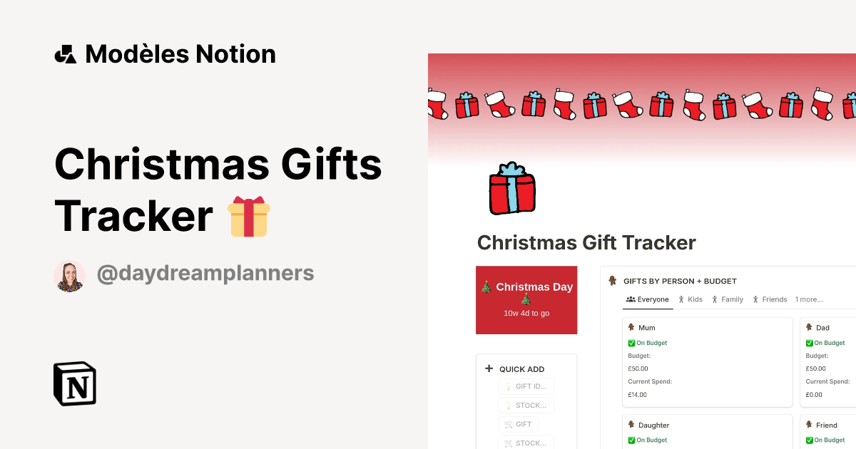 Modèle Christmas Gifts Tracker 🎁 | Marketplace Notion