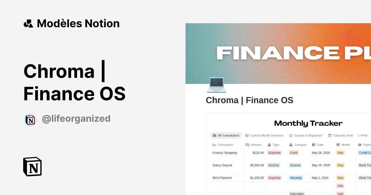 Modèle Chroma | Finance OS | Marketplace Notion