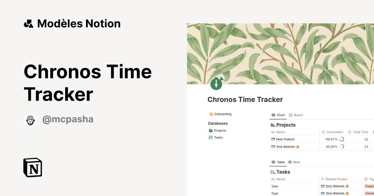 Chronos Time Tracker | Modèle créé par Pasha | Marketplace Notion